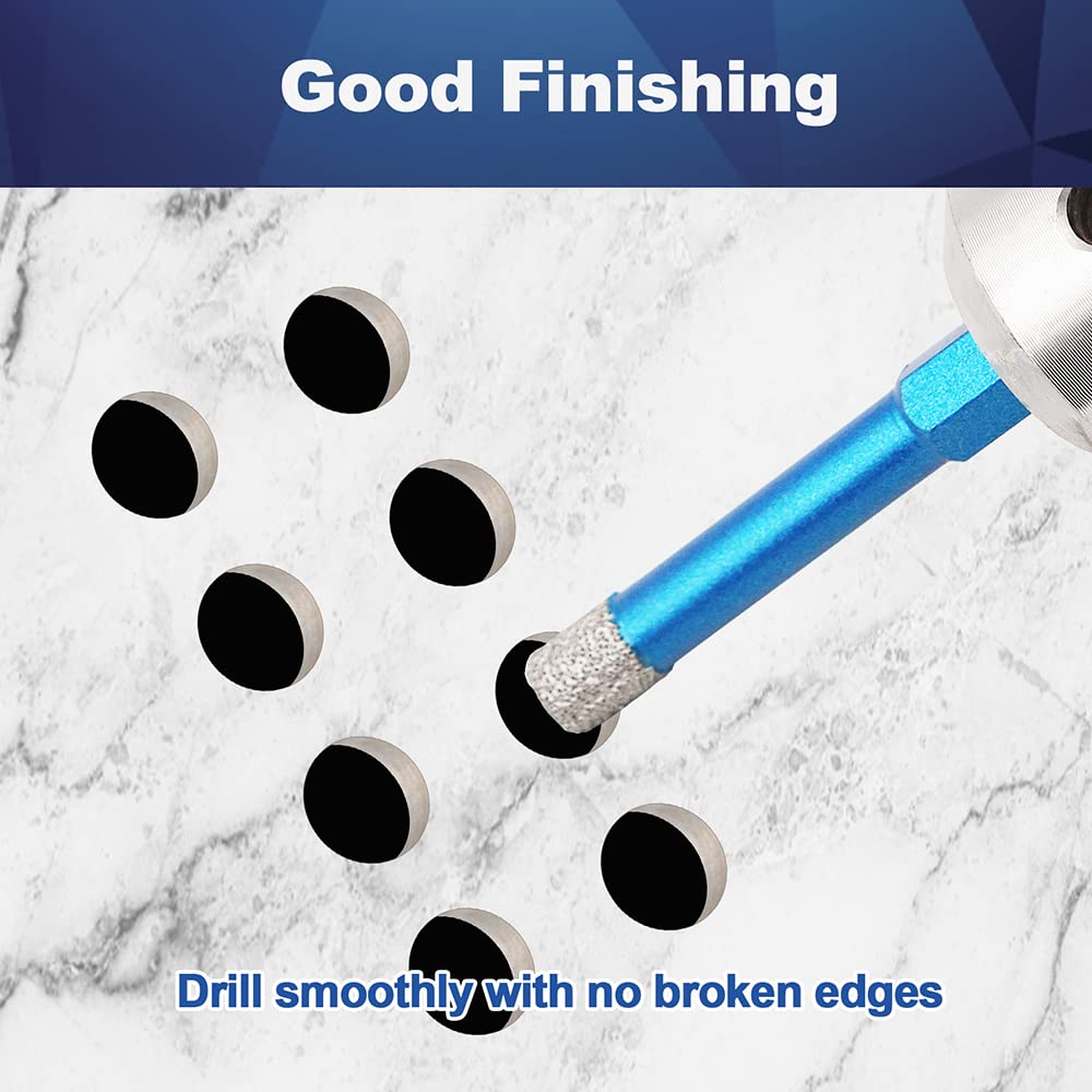 Dry Diamond Drill Bit Set,BRSCHNITT 5pcs 5/16 Inch (8mm) Diamond Hole Saw Core Drill Bit for Porcelain Tile Ceramic Stone Granite Marble,Hex Shank Dry Drilling Diamond Core Drill Bit Kit