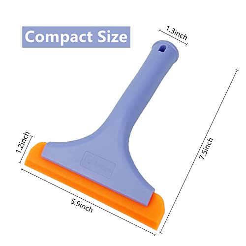 Lunbengo Small Shower Squeegee for Glass Doors, Bathroom Mirror, Tiles, Long Handle Squeegee with Soft Silicone Blade for Windshield, Car Tinting Glass Film Installation, 7.5 x 5.9IN, Purple