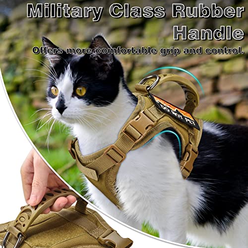 nanappice Tactical Cat Harness and Leash for Walking Esacpe Proof,Adjustable Soft Mesh Large Cat Vest with Rubber Handle Easy to Control,Molle Pathes