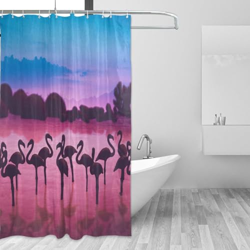 BLuevi Flamingo Shower Curtain for Bathroom Waterproof Fabric with Hooks 72x72 Inch