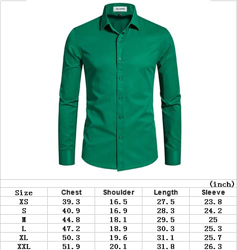 DELCARINO Men's Long Sleeve Button Up Shirts Solid Slim Fit Casual Business Formal Dress Shirt Green Large