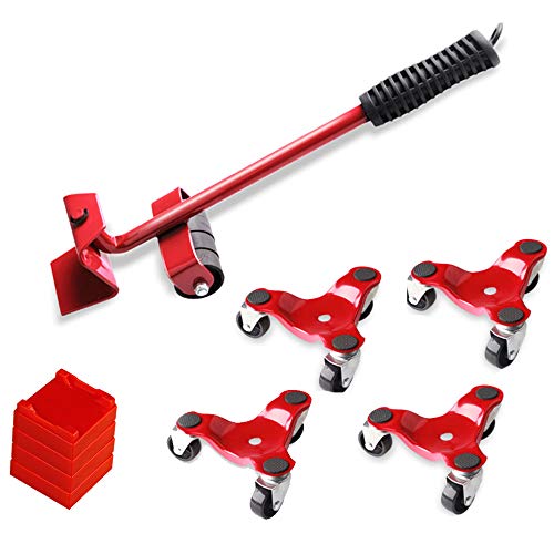 Furniture Mover & Lifter Kit, 3 Wheel Furniture Mover's Dolly, 6-Inch Steel Tri-Dolly with Caster, Easy Moving System for Bulky & Heavy Loads in Home, Shop or Garage, 5 Pack 660-lb Load Capacity
