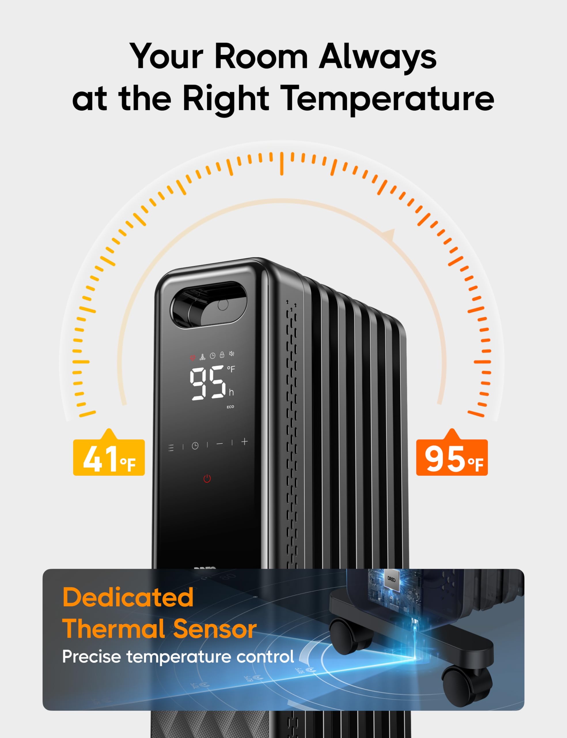 Dreo Oil Filled Radiator, Electric Radiant Heaters for indoor use Large Room with Remote Control, Child Lock, 4 Modes, Overheat & Tip-Over Protection, 24h Timer, Digital Thermostat, Quiet, 1500W