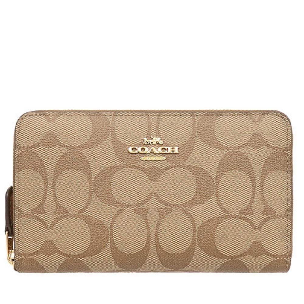 Coach Medium Zip Around Wallet in Signature Canvas (Khaki/Saddle)