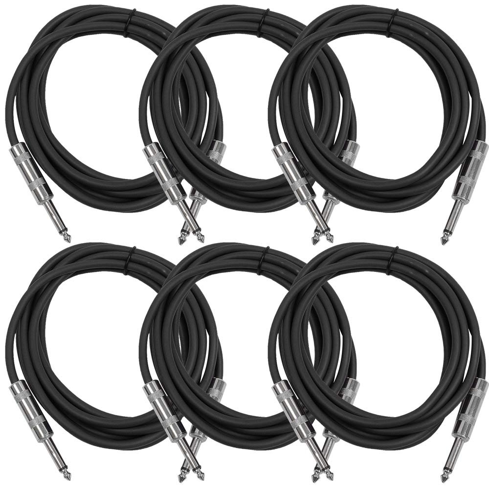 Seismic Audio Speakers Guitar Cables, TS ¼” Guitar Cables, Black, Pack of 6, 10 Feet