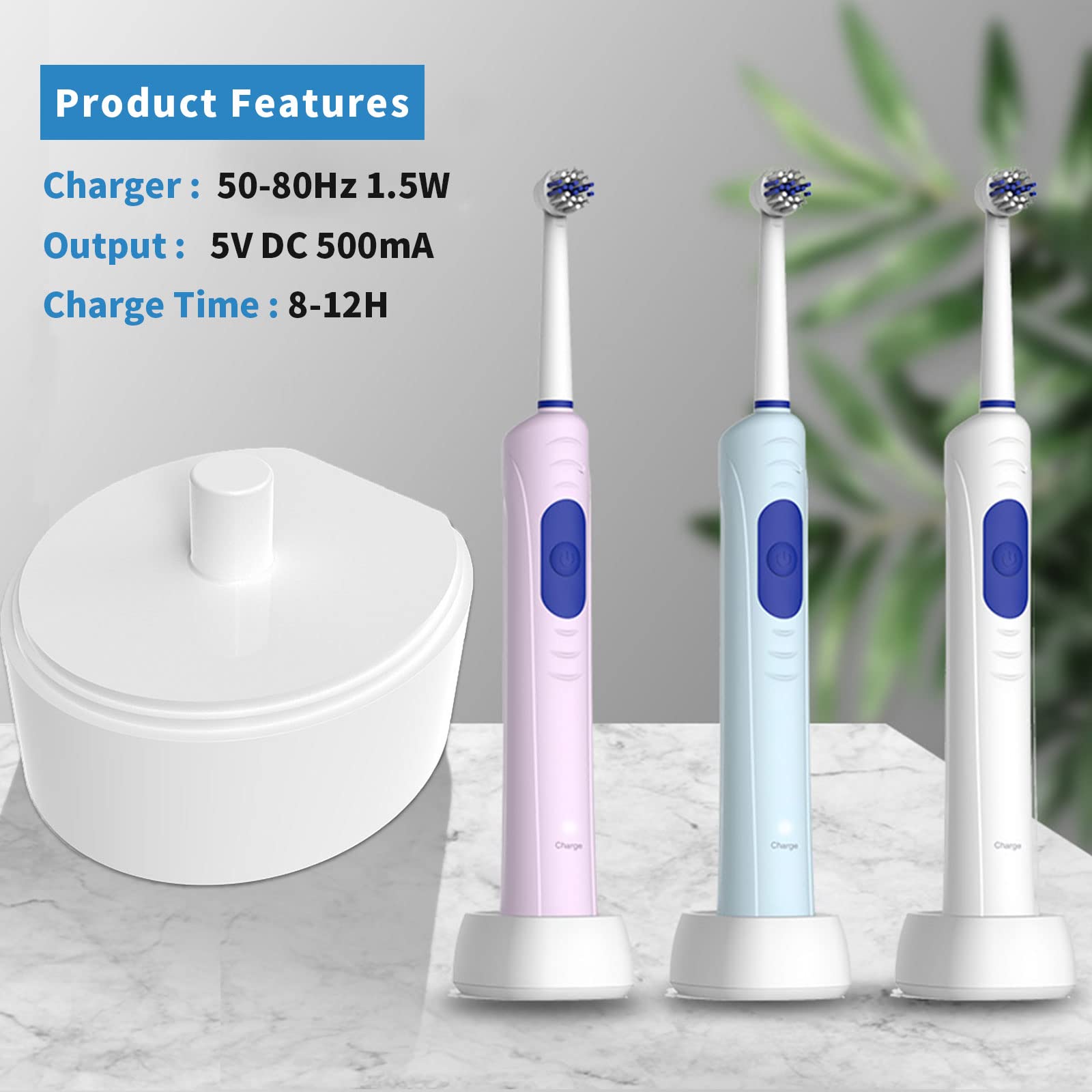 Electric Toothbrush Replacement Charger for Braun Oral-b Electric Toothbrush, for P2000/P4000/P6000/P7000/D10/D12/D16/D20/D34/POR600, USB Cable