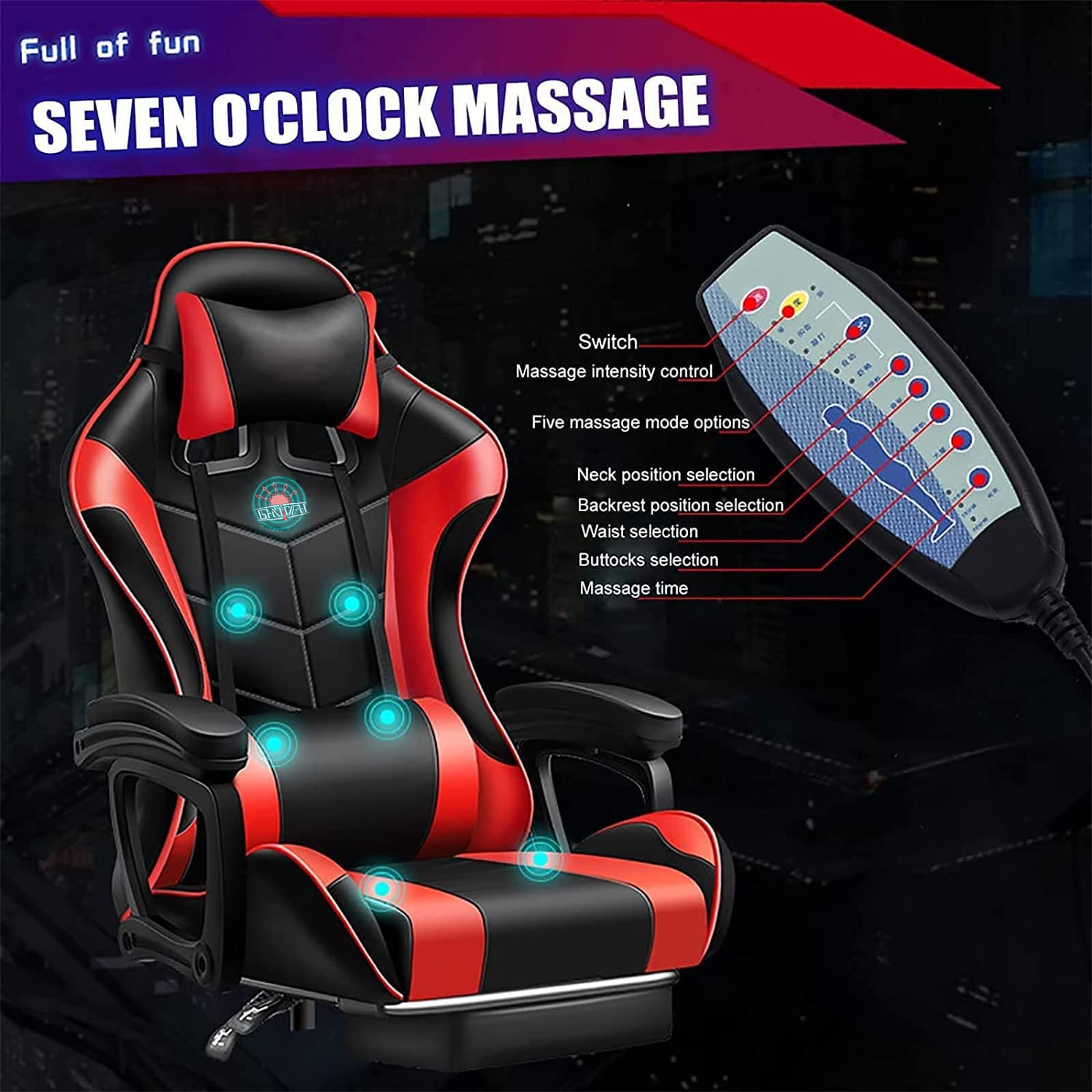 White Gaming Chair with LED Light, Ergonomic Pro Gaming Chair with Full Massage Lumbar Support, Bluetooth Speakers Computer Chair for Retractible Footrest and Backrest Adjustable,White