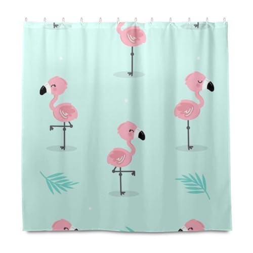 BLuevi Kawaii Flamingo Shower Curtain for Bathroom Waterproof Fabric with Hooks 72x72 Inch
