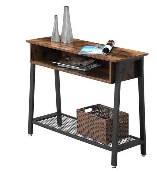 TINKLE WELL Industrial Console, Entryway, Narrow Sofa Table for Living Room and Hallway, Storage Drawer w/Mesh Shelf, Rustic Brown