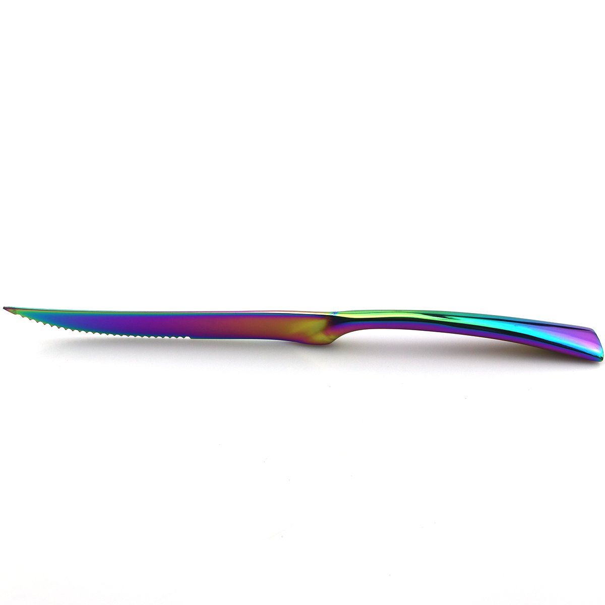 JASHII 18/10 Stainless Steel 8 Piece Mirror Polished Rainbow Serrated Steak Knife Colorful Serving Black Utensil Set
