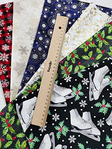 PUMCRAFT Sewing Fabric 6pc 32cm x 25cm Glitter Christmas Skating Snowflakes X'Mas Silver Stamping Vivid Bundle Cotton Fabric Patchwork Tissue Telas DIY - 6pcs 32cm X 25cm Fabric Patchwork Craft