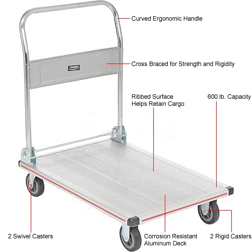 Global Industrial Folding Platform Truck, Aluminum, 48 x 24, 600 Lb. Capacity