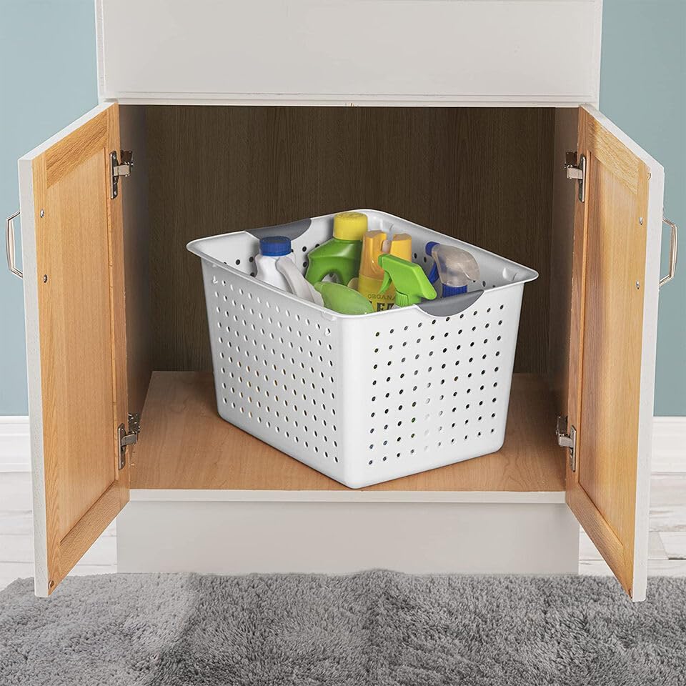 IFFANY Large Deep Durable Ultra Plastic Storage Basket Tote, White (6 Pack), IFFANY+97