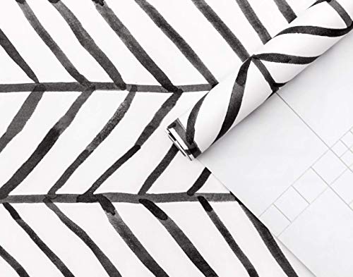 HAOKHOME 96020-1 Boho Stripe Peel and Stick Wallpaper Herringbone Black White Vinyl Self Adhesive Room Decor Contact Paper 17.7in x 9.8ft