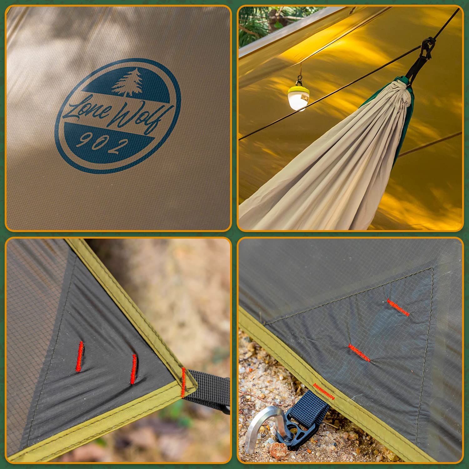 Camping Tarp Hammock Tarp 9×12ft Ultralight 20D Silnylon Waterproof 3000mm for Hiking Backpacking - Wolfden UL