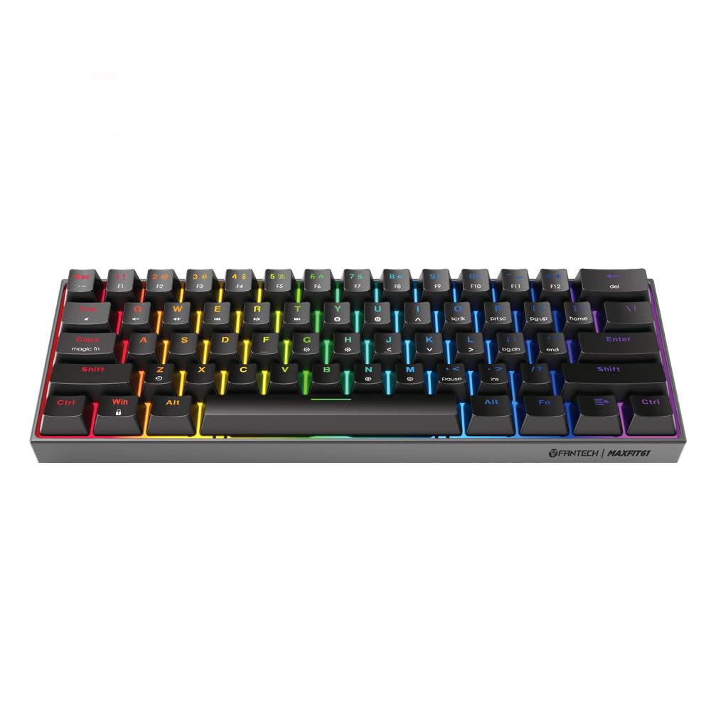 FANTECH MAXFIT61 Frost 60% Mechanical Keyboard, Type-C Compact 61keys Hot Swappable RGB Gaming Keyboard for Windows PC, Linear Red Switch - Black