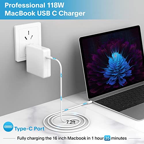 Mac Book Pro Charger - 118W USB C Fast Charger Power Adapter Compatible with USB C Port MacBook Pro/MacBook Air 16 15 14 13 Inch, New iPad Pro and All USB C Device, Included 7.2ft USB C Charge Cable