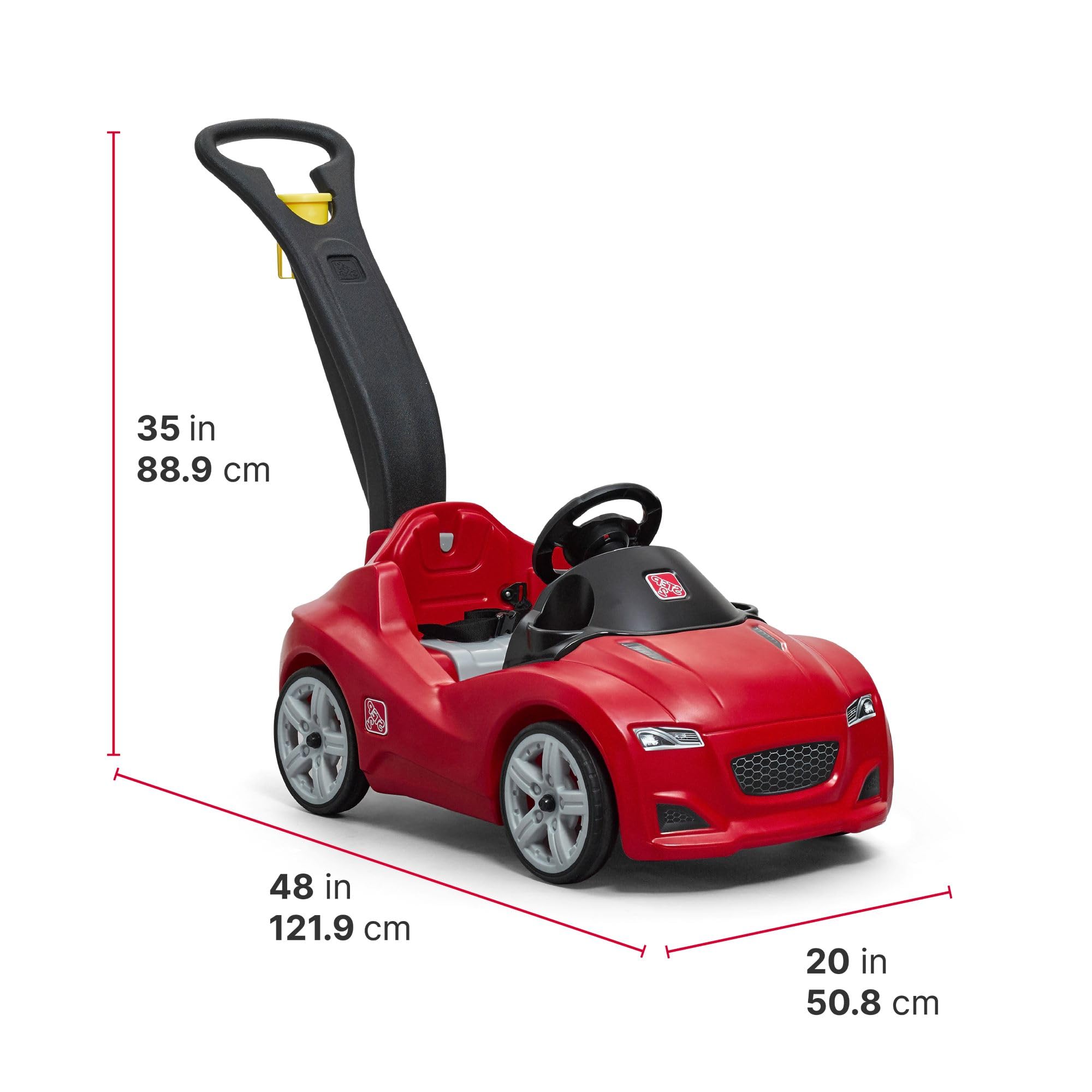 Step2 Whisper Ride Cruiser Kids Push Car, Ride On Toy, Stroller Substitute, Includes Seat Belt & Horn, Made of Durable Plastic, Max Weight 50 lbs., For Toddlers 1.5-4 Years Old, Red
