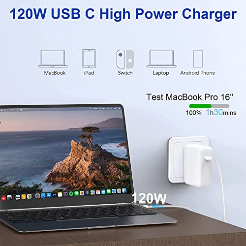 Mac Book Pro Charger - 120W USB C Fast Charger Adapter Compatible with MacBook Pro & MacBook Air 13, 14, 15, 16 inch, iPad Pro, Samsung Galaxy and All USB C Device, Included 6.6ft USB-C to C Cable
