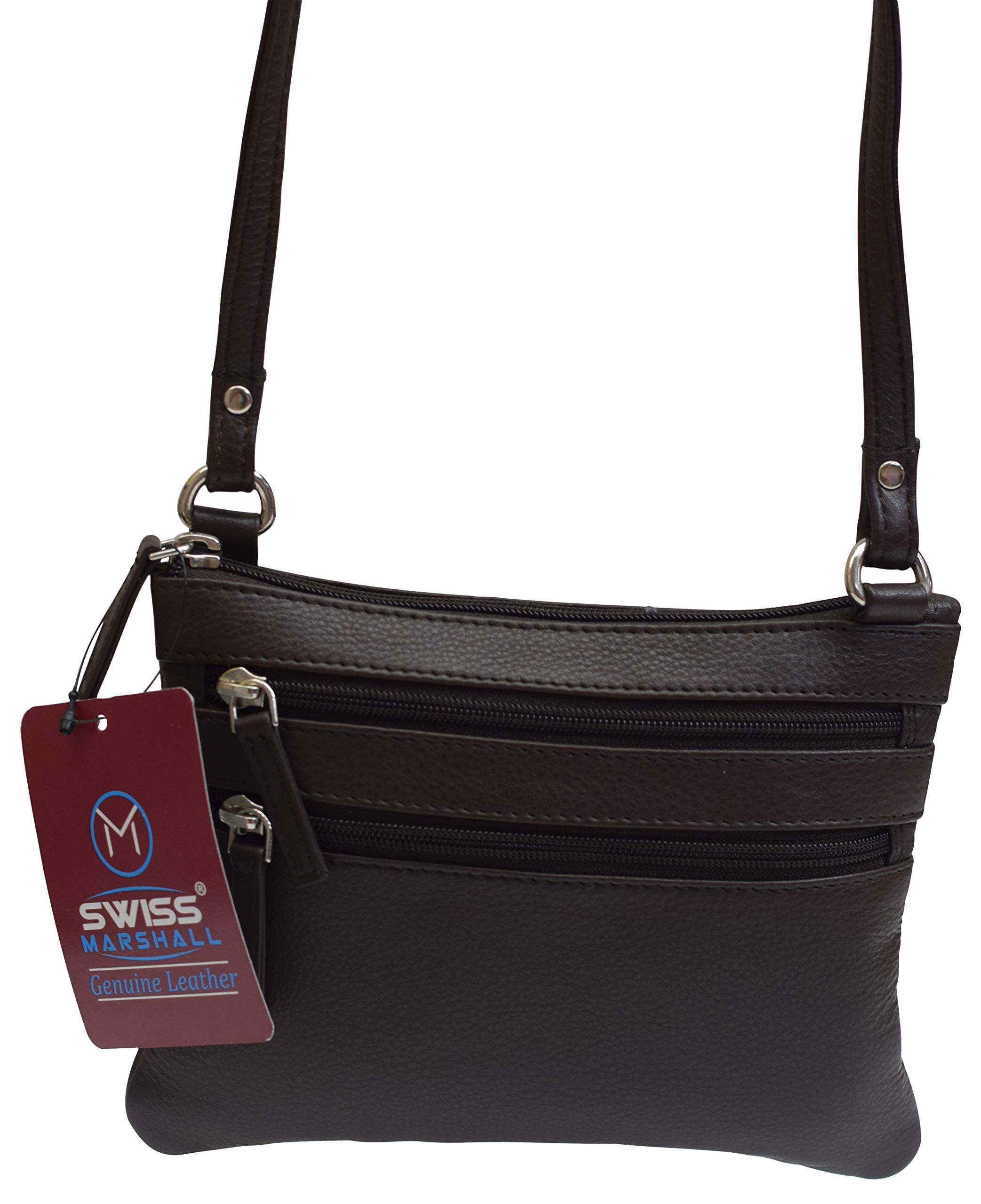 Swiss Marshall Womens Genuine Leather Small Crossbody Shoulder Designer Bag and Ladies Purse (Brown)