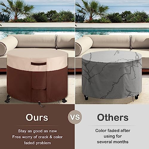 ELEXTYLE Round Fire Pit Cover 32 Inch Waterproof Heavy Duty Outdoor Round Firepit Covers 600D Patio Small Fire Pit Table Cover Dustproof Anti UV,32”D X 24”H