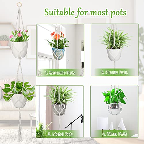 Macrame Plant Hangers - 6 Pack Indoor Hanging Plant Holder - Different Tiers Handmade Macromay Cotton Rope Hanging Planters Set, for Indoor Outdoor Boho & Home Decor