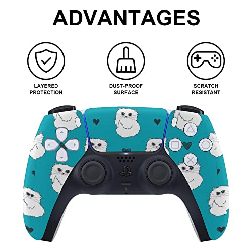 Cute White Cats and Hearts Full Protective Skin Cover Design Wrap Decal Sticker Compatible with PS5 Digital Edition Console and Controller