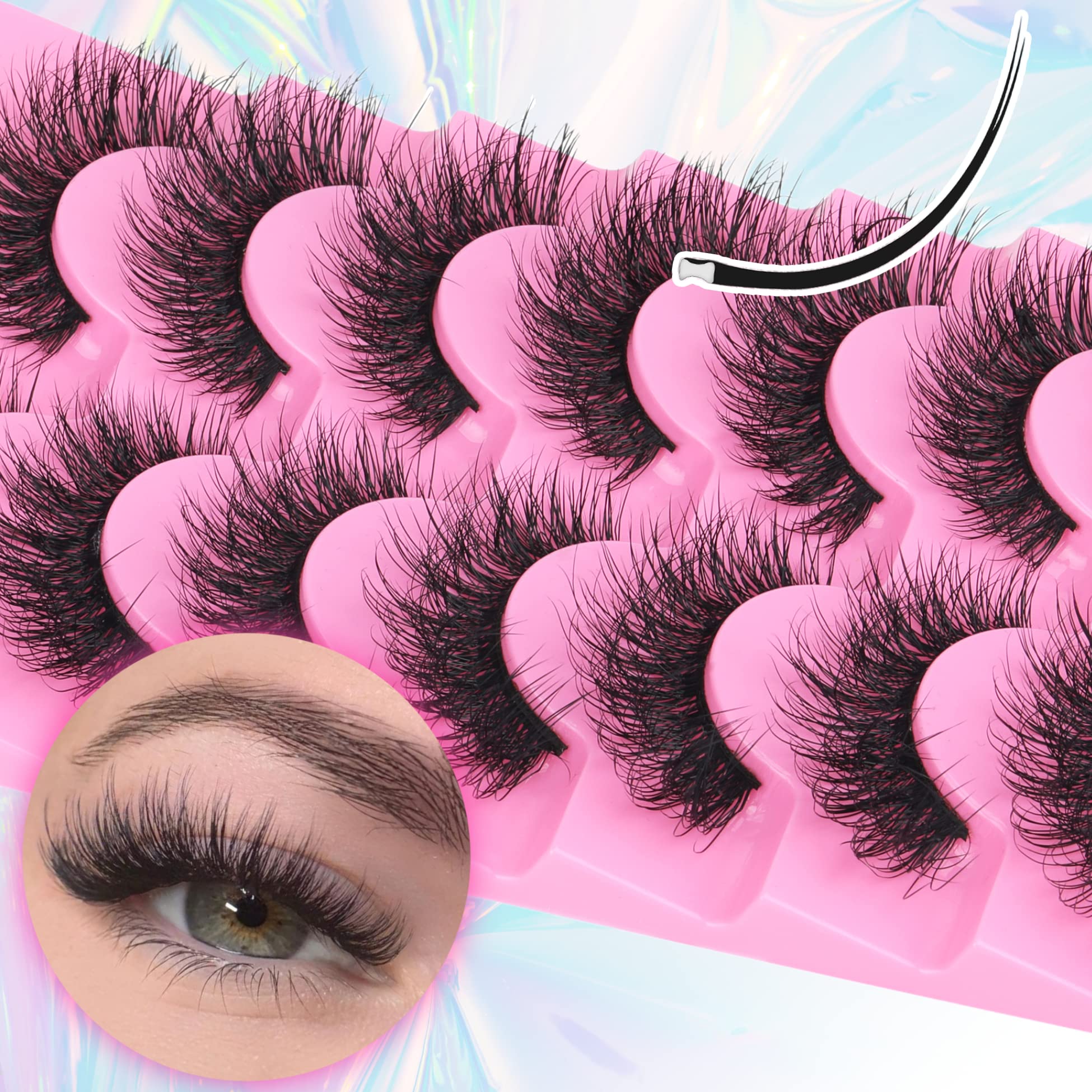 Flat Mink Lashes Natural Look Wispy False Eyelashes That Look Like Extensions Fluffy Cat Eye Lashes 16mm Strip Fake Eyelashes Pack by TNFVLONEINS-7 Pairs