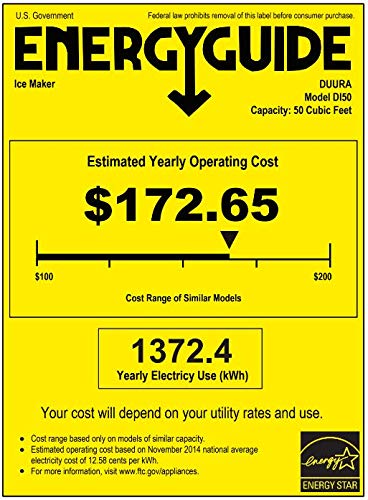 DUURA DI50 60Lb Premium Energy Star Clear Ice Cube Maker Machine for Built-in Undercounter or Freestanding Household Residential or Commercial Use, 15 Inch Wide, Silver