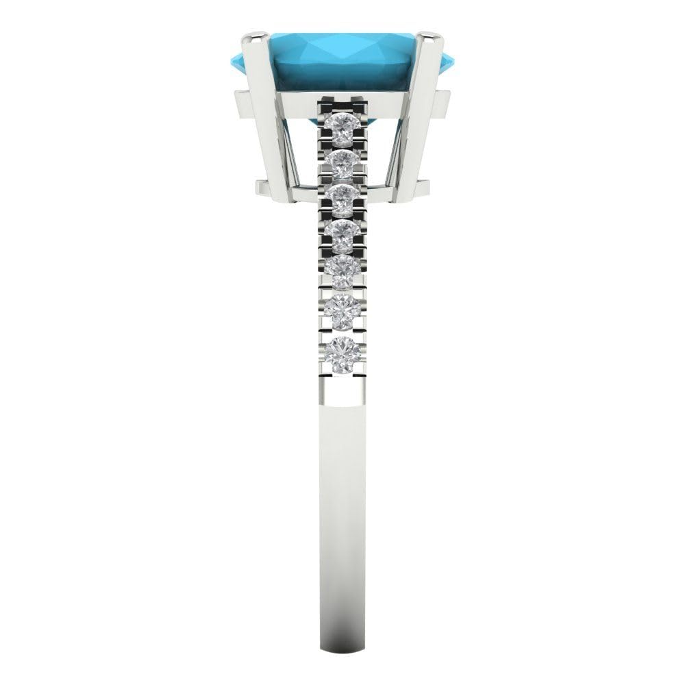 Clara Pucci 2.71ct Oval Cut Solitaire W/Accent Genuine Simulated Turquoise Wedding Promise Anniversary Bridal Ring 18K White Gold Size 6