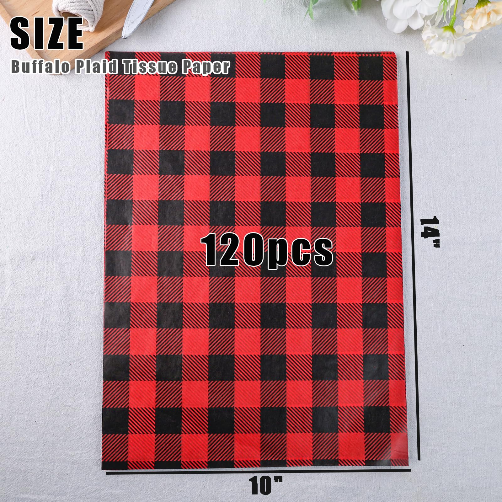 Koogel 120 Sheets Buffalo Plaid Tissue Paper, Red Black Gift Wrapping Tissue Paper 14 x 10 Inch Tissue Paper Bulk for DIY Crafts Party Supplies