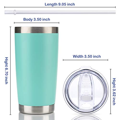 CIVAGO 20oz Tumbler with Lid and Straw, Stainless Steel Vacuum Insulated Coffee Tumbler Cup, Double Wall Powder Coated Travel Mug (Mint, 1 Pack)