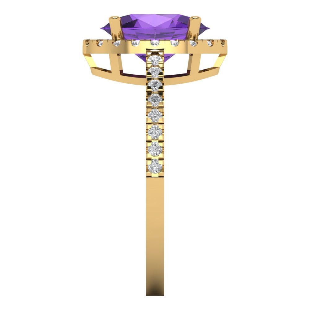 Clara Pucci 2.86 ct Oval Cut Solitaire accent Halo Natural Amethyst gemstone Engagement Promise Anniversary Bridal Ring 14k Yellow Gold