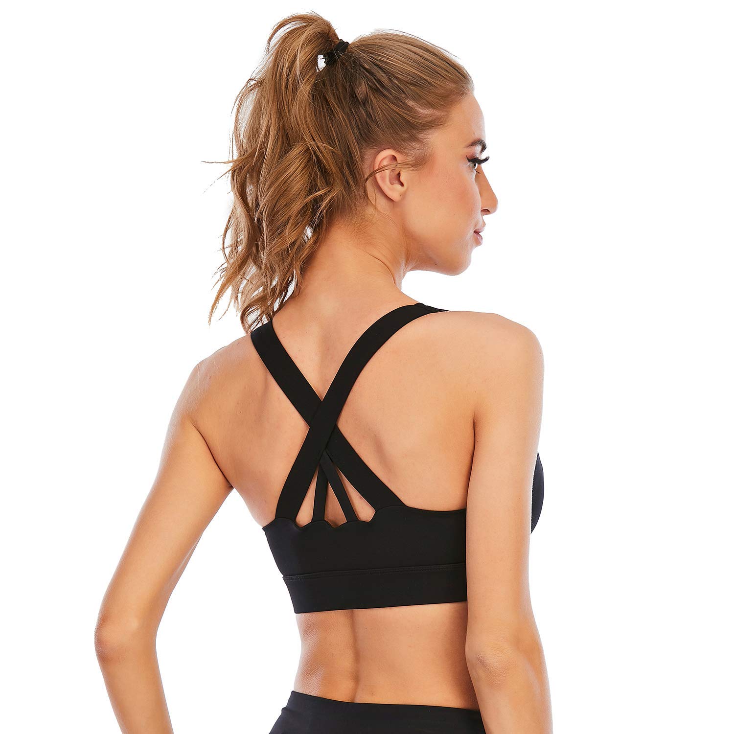 Cordaw Bra for Women Seamless Smooth Yoga Bra Medium Impact Ultra Soft & Comfort for Everyday with Pads 22723-Black M