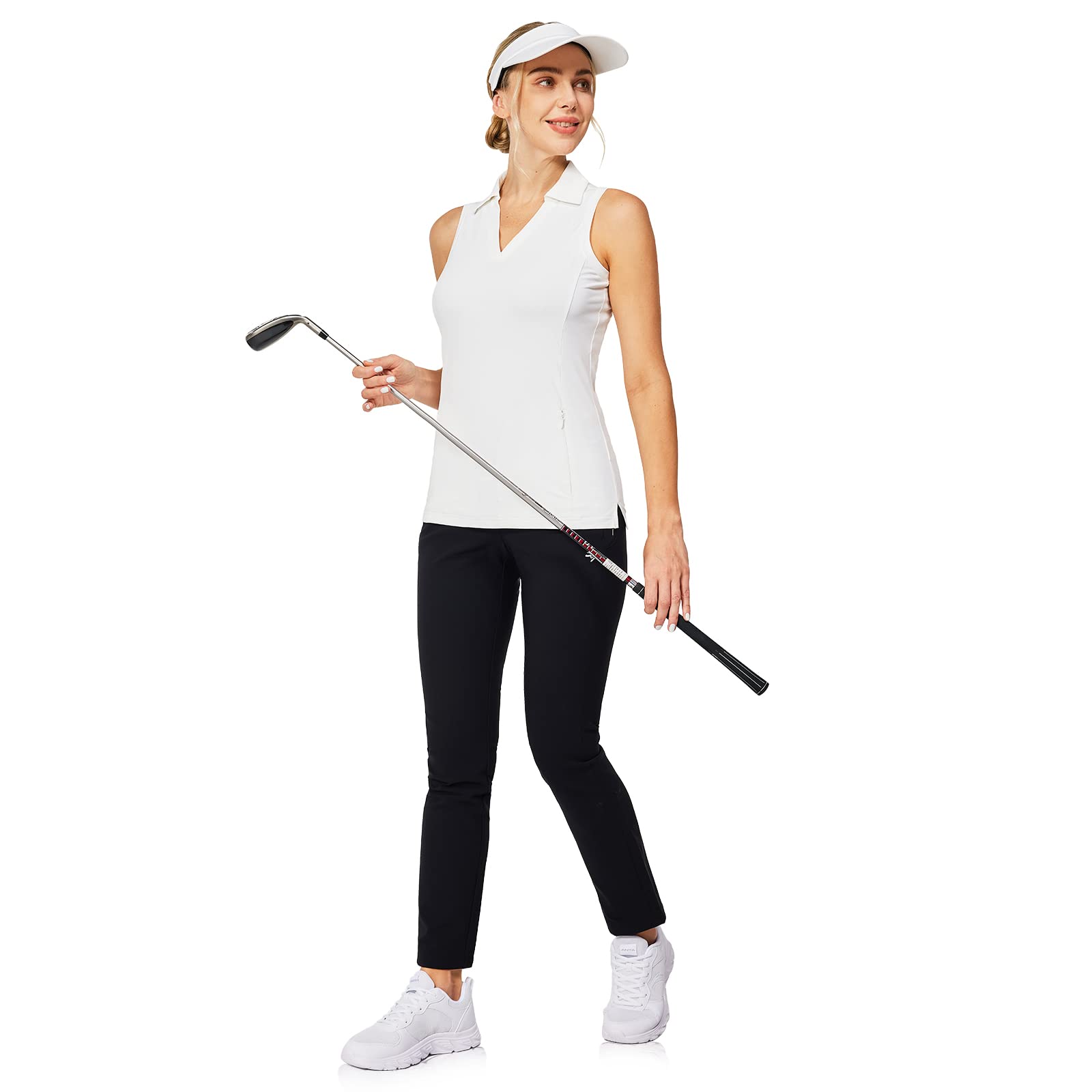 Casei Womens Sleeveless Polo Golf Shirts with Pocket Quick Dry T Shirts UPF 50+ Golf Apparel Athletic Work Tank Tops Shirts,White S