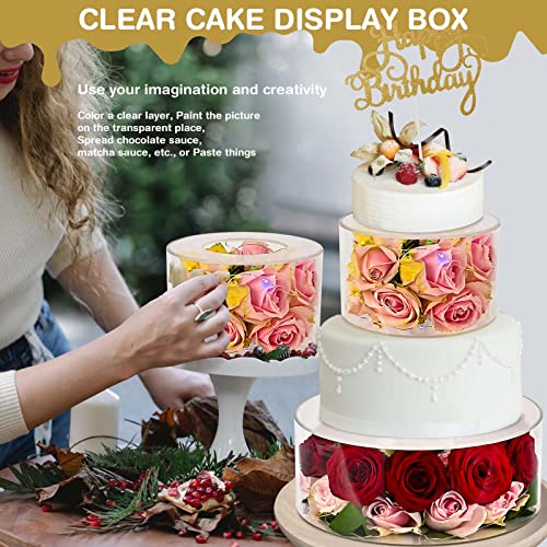TIRYIUOU Acrylic Fillable Cake Stand 2Pcs Round Cake Riser Tier Clear Decorative Centerpiece Cake Display Boxes for Wedding Party Birthday (One 10" Dx 4" H, One 6" Dx 4" H )