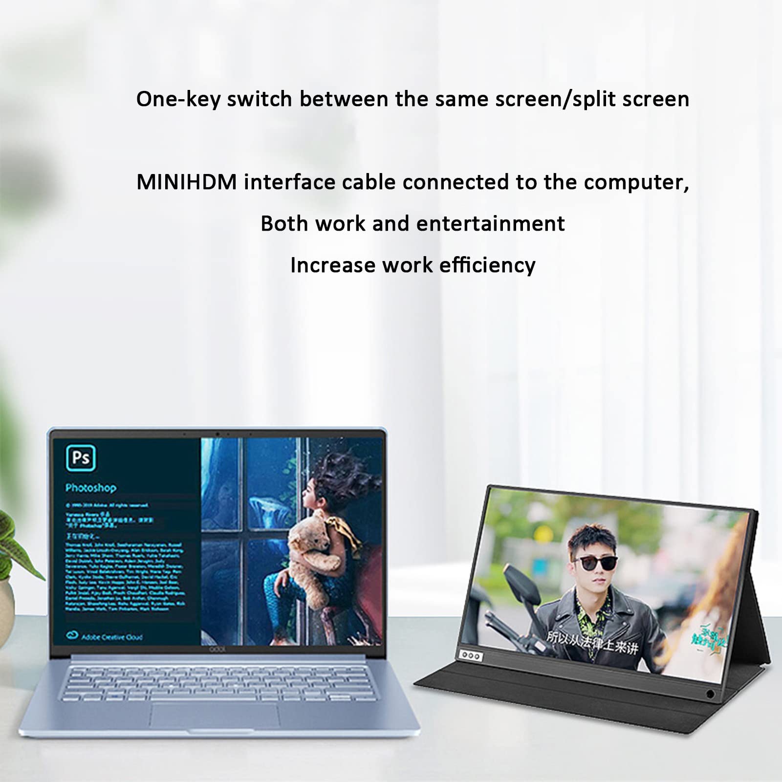 External Portable Display, 15-inch Large Screen, Hdmi Ultra-Thin Portable Display, 1080P High-Definition, Free Leather Case