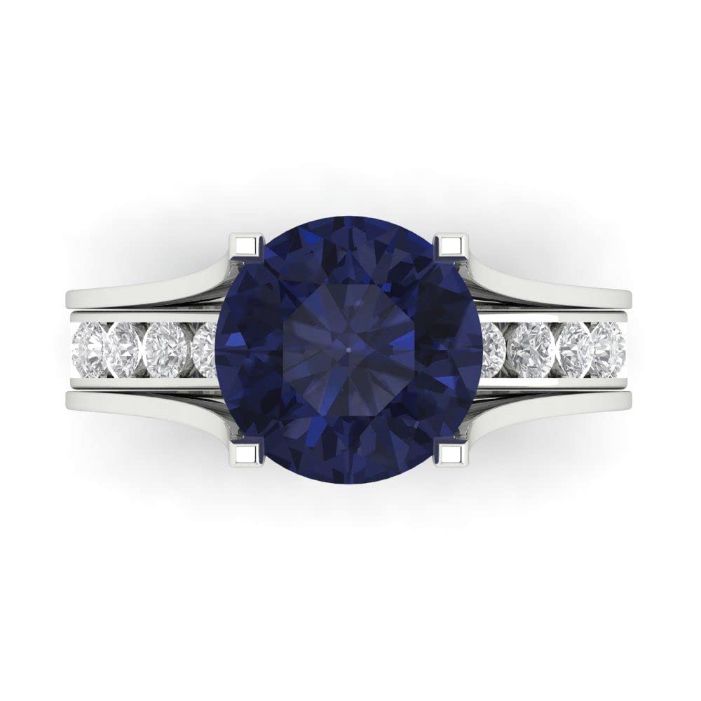 Clara Pucci 2.89ct Round Cut Solitaire simulated Blue Sapphire Engagement Promise Anniversary Bridal Ring Band set 18K White Gold 7.75