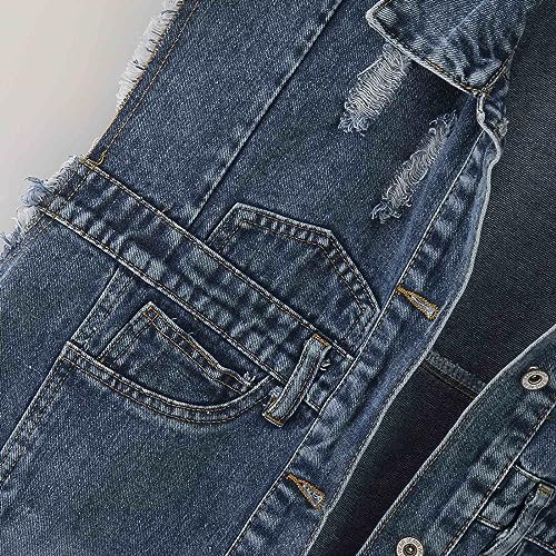 Gerichy Denim Jacket for Women, Oversized Tshirts Shirts for Women, Shirts for Women Trendy, Women's Oversized Denim Jacket Sleeveless Button Down Trendy Ripped Denim Shirt