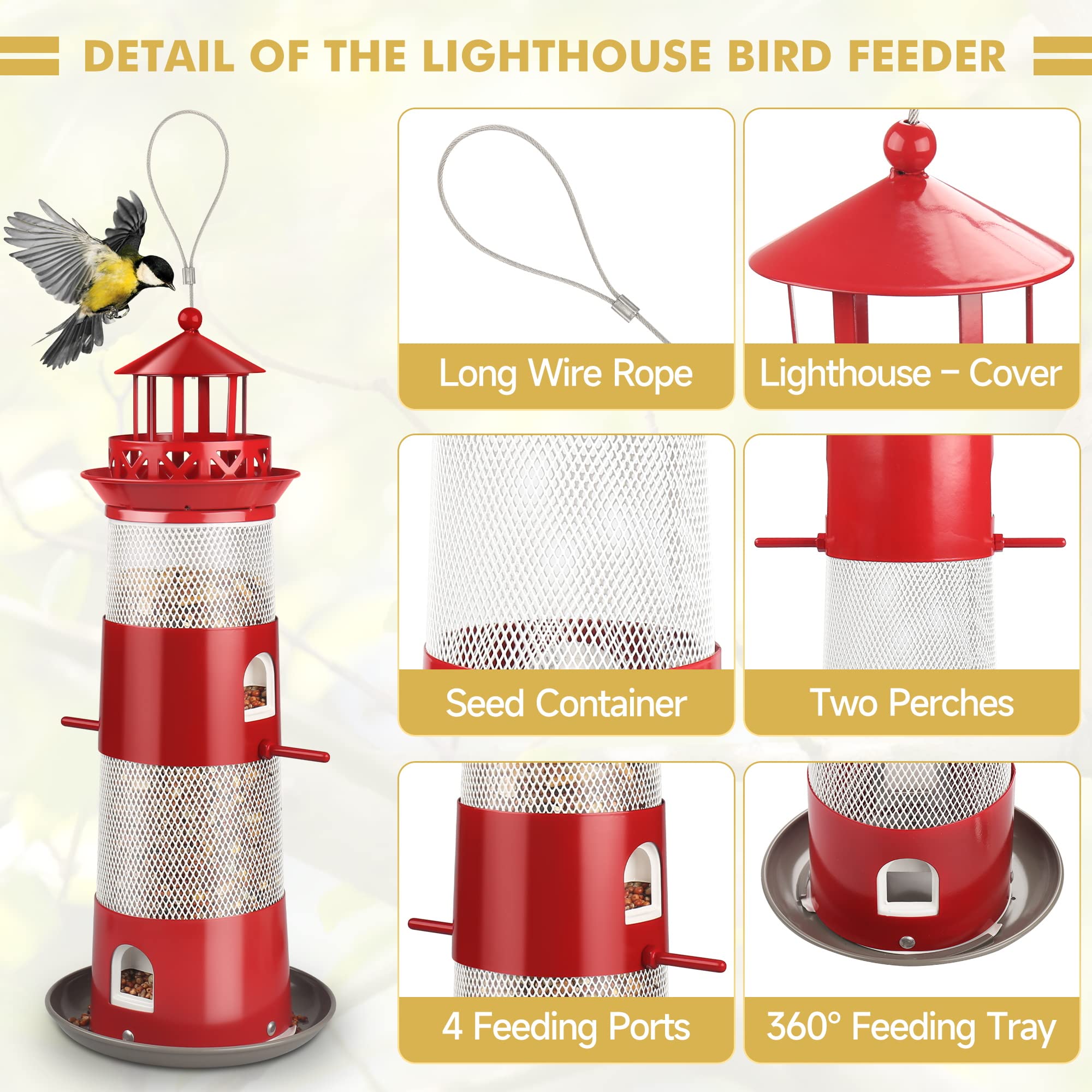 Decflow Bird Feeders for Outdoors Hanging, Wild Bird Feeders for Outside Squirrel Proof, Metal Bird Seed Feeder for Small Birds, 4 lbs Large Capacity for Cardinal, Finch, Sparrow, Blue Jay.