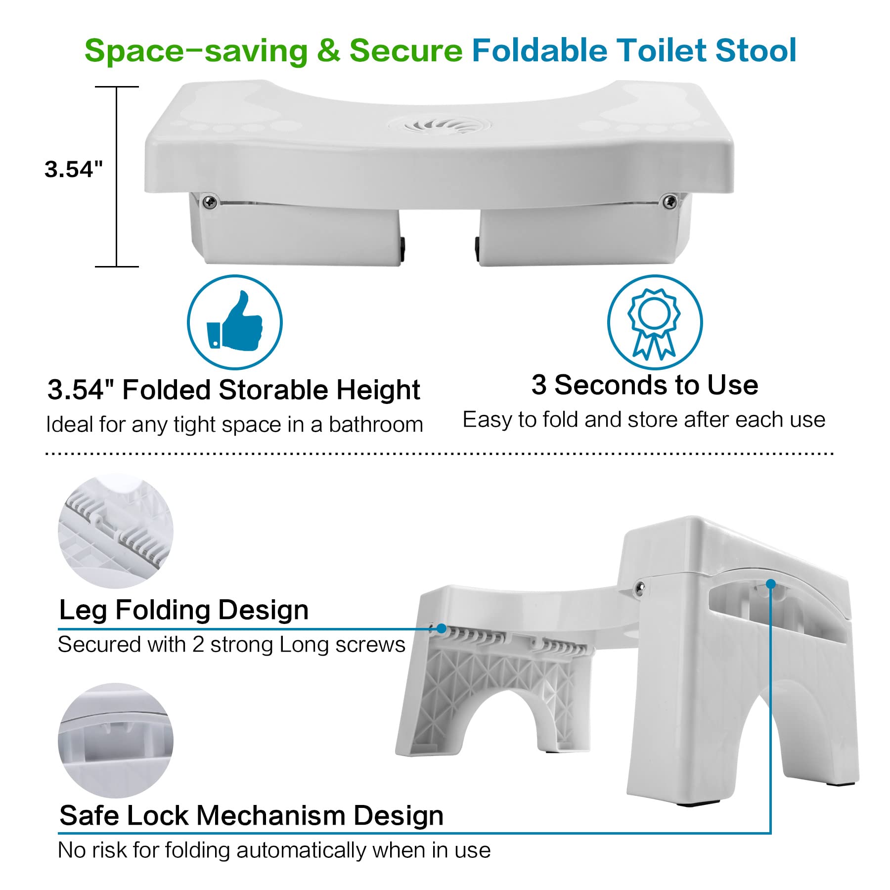 Foldable Toilet Potty Stool for Adults, 7" Heavy Duty Plastic Portable Squatting Poop Foot Stool with Freshener Space, Bathroom Non-Slip Toilet Assistance Step Stool - Gifts for Kids Seniors