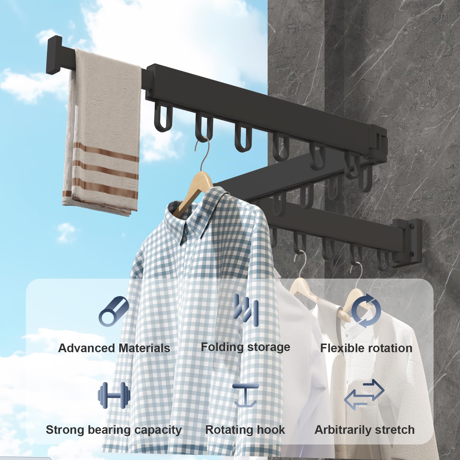 Clothes Drying Rack, Laundry Drying Rack Wall Mount,Space Saver Clothes Rack, Retractable Clothes Drying Rack, Collapsible(Tri-Fold), for Laundry,Balcony, Mudroom, Bedroom. White Color Rack Clothing.
