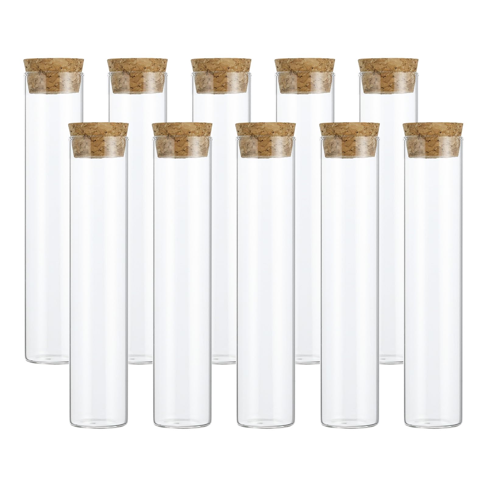 PATIKIL 45ml Test Tubes, 18pcs 4.72x0.98in Glass Clear Flat Bottom Test Tube Containers with Cork Stopper for Bead Party Candy Bath Salt Storage Scientific Experiment Plant Propagation