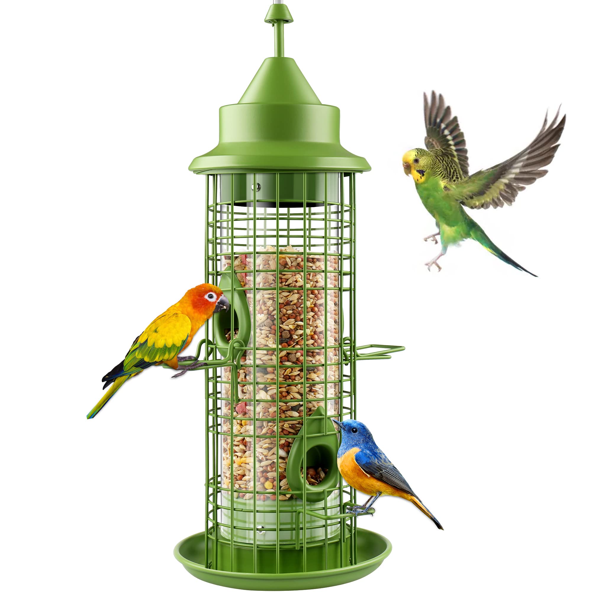 Decflow Bird Feeder, Wild Metal Bird Feeders for Outside with 4 Feeding Ports, Squirrel Proof Hanging Birds Feeders and Garden Decoration Yard for Bird Watchers, 2.2-Pound Seed Capacity.