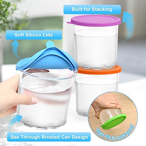 MIMLEN 16oz Pints and Silicone Lids, 4 Pack Replacement Ice Cream Containers for Ninja Creami Compatiable with NC300 NC301 NC299AMZ Series Ice Cream Maker, Dishwasher Safe & BPA-Free