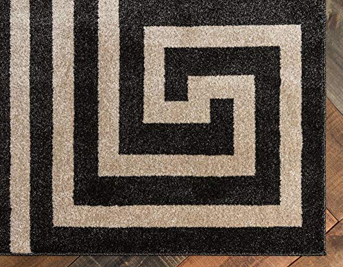Unique Loom Athens Collection Classic Geometric Modern Border Design Area Rug, 9 ft x 12 ft, Black/Beige