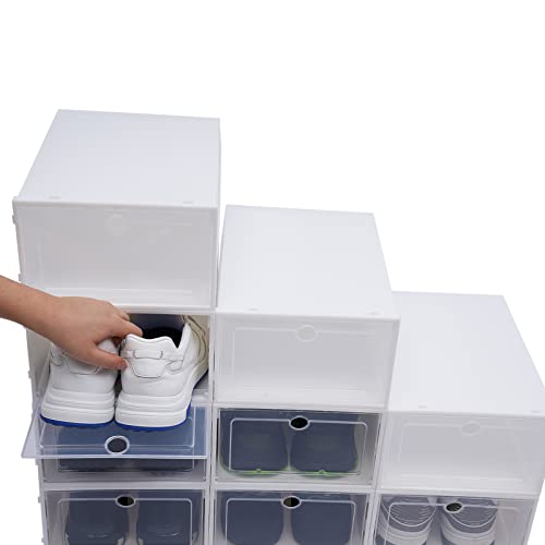 GDNTMU 24 Pack Shoe Storage Box, Clear Plastic Stackable Shoe Organizer for Closet, Space Saving Foldable Shoe Sneaker Containers Bins Holders (24 PACK)