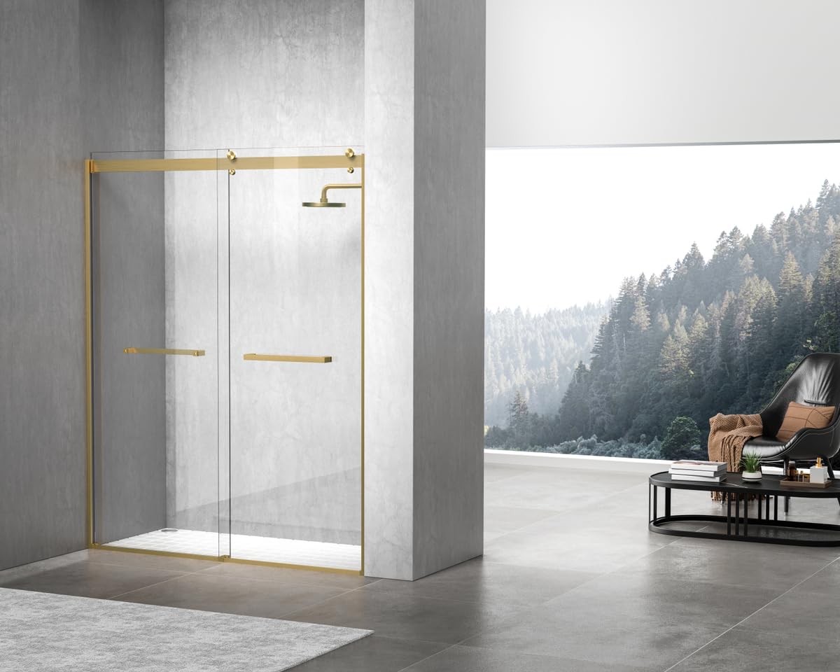 Elegant Kitchen and Bath SD202-6076BGD Frameless Shower Door 60 x 76 Brushed Gold