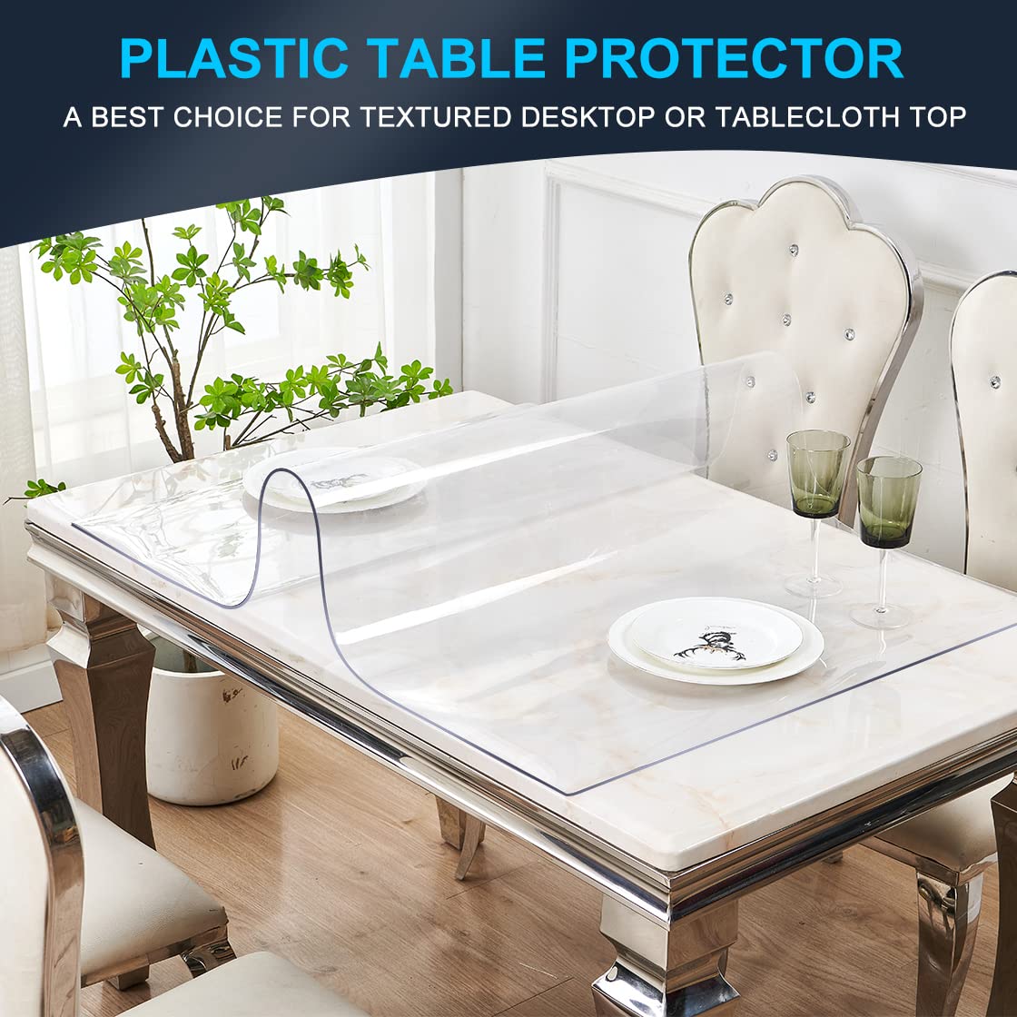 Bobetter 12 x 72 Inch Clear PVC Desk Cover Protector Thicken Rolled Plastic Table Pad Desk Mat Non-Slip Desk Protector for Office Computer Writing Desk Console Table Media Stand Heat/Water Resistant
