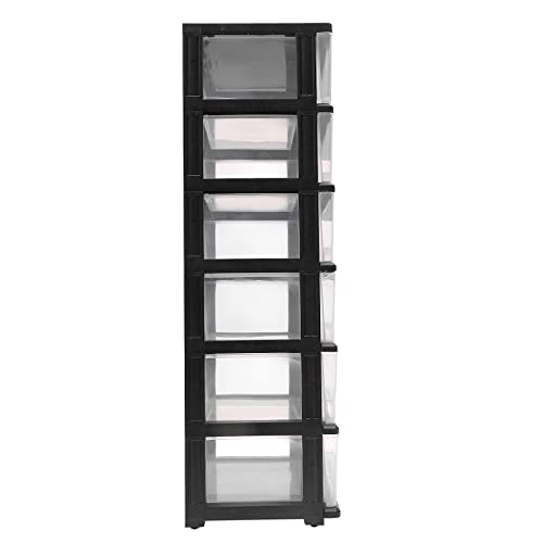 Gdrasuya10 Plastic Drawers Dresser with 6 Drawers, 19.7 x 13 x 43inches Plastic Tower Closet Organizer with Wheels Suitable for Apartments Condos And Dorm Room, (Black)